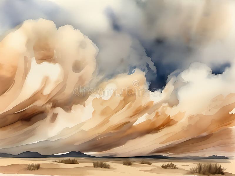 Whirling Sandstorm Clouds in Watercolor Stock Illustration ...