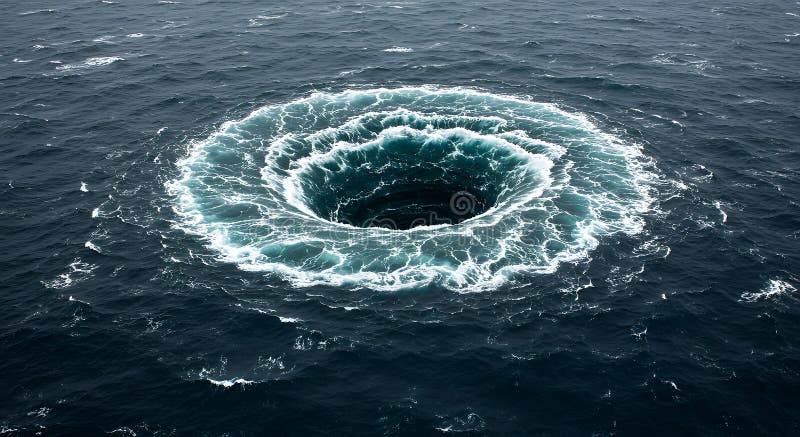 Whirlpool in the Ocean Creating Dramatic Circular Wave Pattern Effect ...