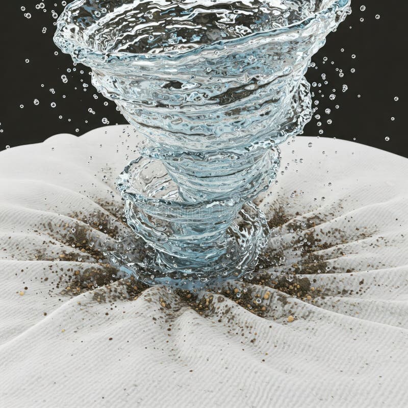 A Whirlpool of Water on Fabric with Drops Scattering. Stock Photo ...