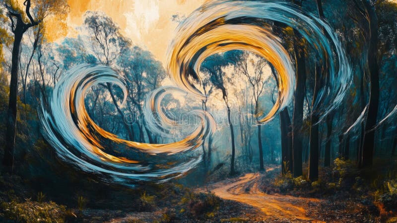 Whirlwind of Color through a Forest Path Stock Illustration ...