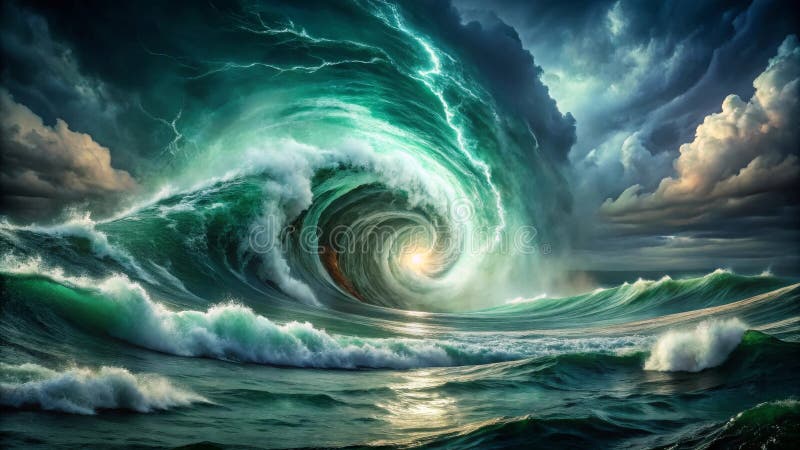 Whirlwind Ocean Vortex a Dramatic Seascape of a Giant Wave with ...