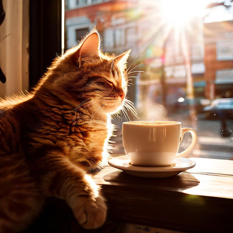 Whiskers and Wakes: Starting the Day with Cats and Coffee Stock ...