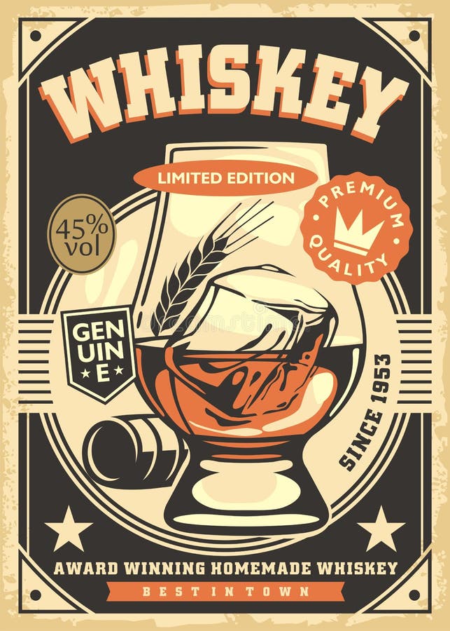 Whiskey Bar Retro Poster Design Stock Illustration - Illustration of ...