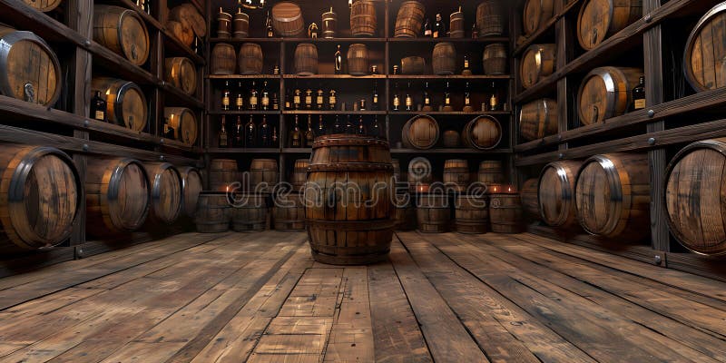 Whiskey Barrels in Store Background - Ai Generated Stock Illustration ...
