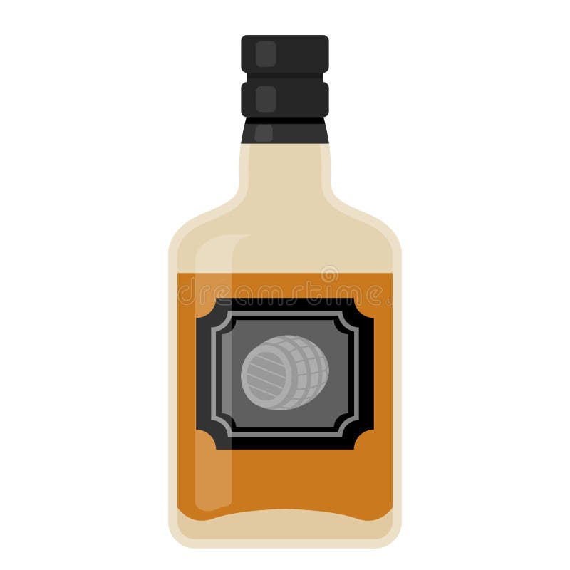 Whiskey Bottle with Barrel Label Flat Cartoon Illustration Stock ...