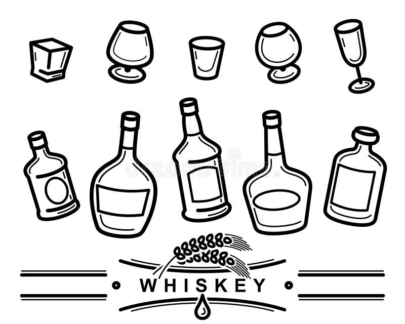 Whiskey Bottle and Glass Set. Collection Icon Whiskey Stock Vector ...