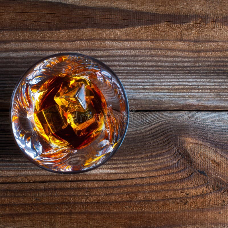 Whiskey, Bourbon, Brandy, or Cognac on Log Table Stock Photo - Image of ...