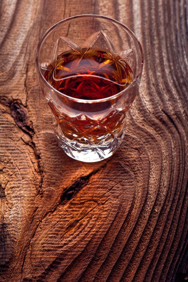 Whiskey, Bourbon, Brandy, or Cognac on Log Table Stock Photo - Image of ...
