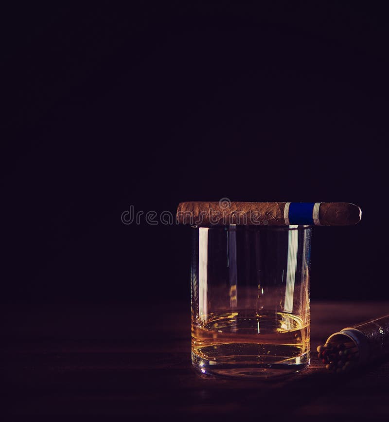 Whiskey and cigar relax stock photo. Image of smoke - 105303092