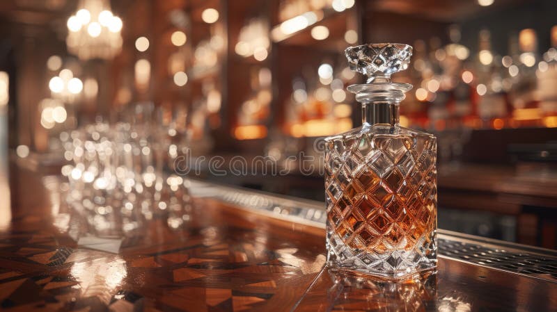 A Whiskey Decanter on a Bar Counter. Stock Photo - Image of luxury ...