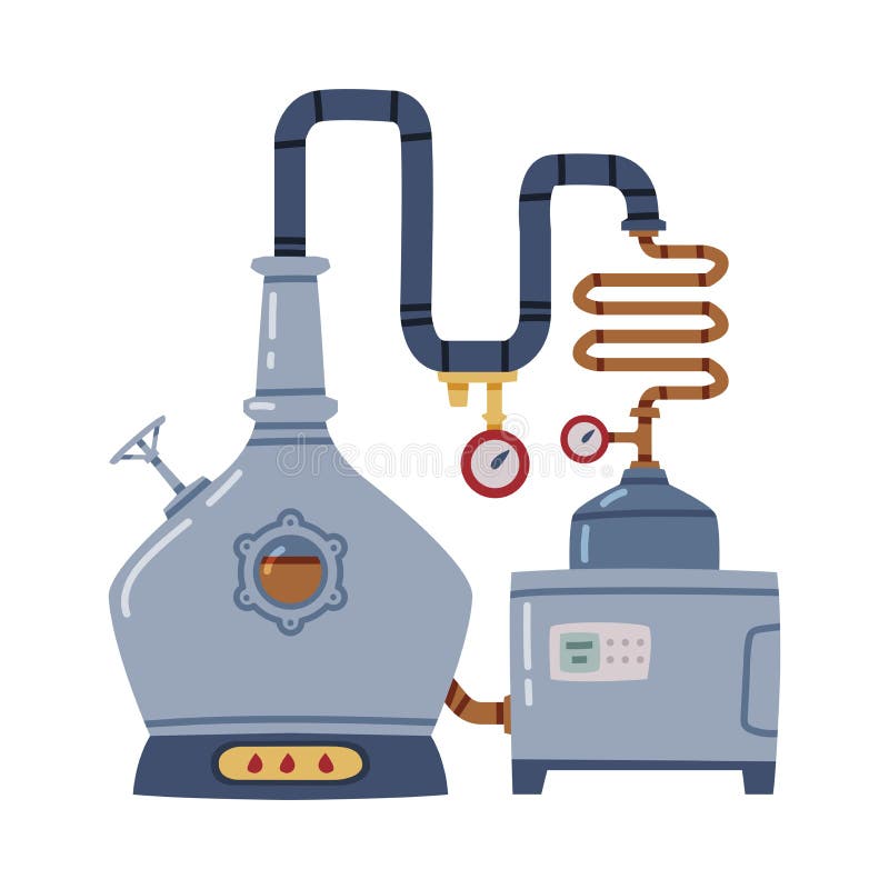 Whiskey Drink Process with Distillation in Pot Still Vector ...