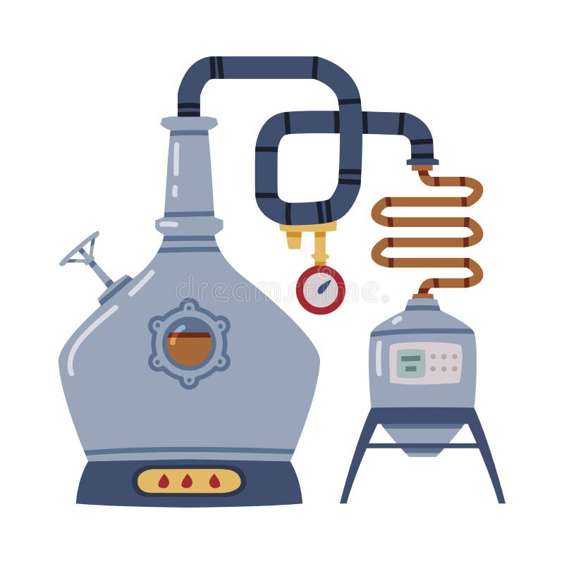 Whiskey Drink Process with Distillation in Pot Still Vector ...