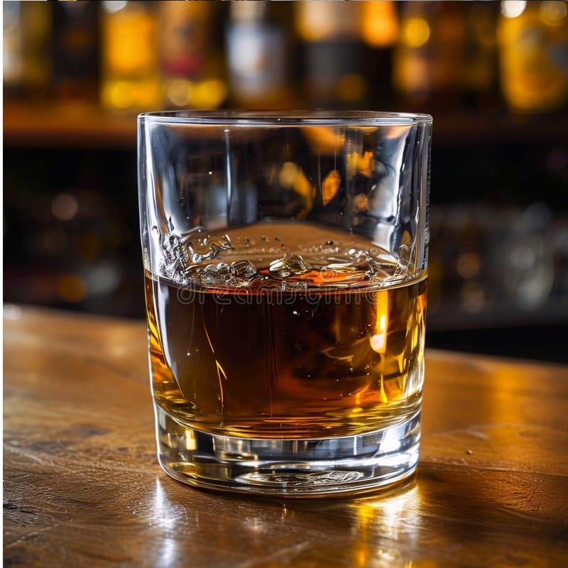 Whiskey in Glass with Reflective Ice Stock Illustration - Illustration ...