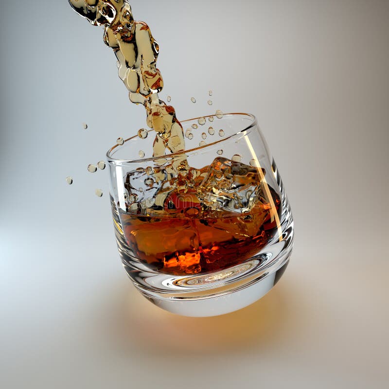 Whiskey with ice cubes stock illustration. Illustration of liquid ...