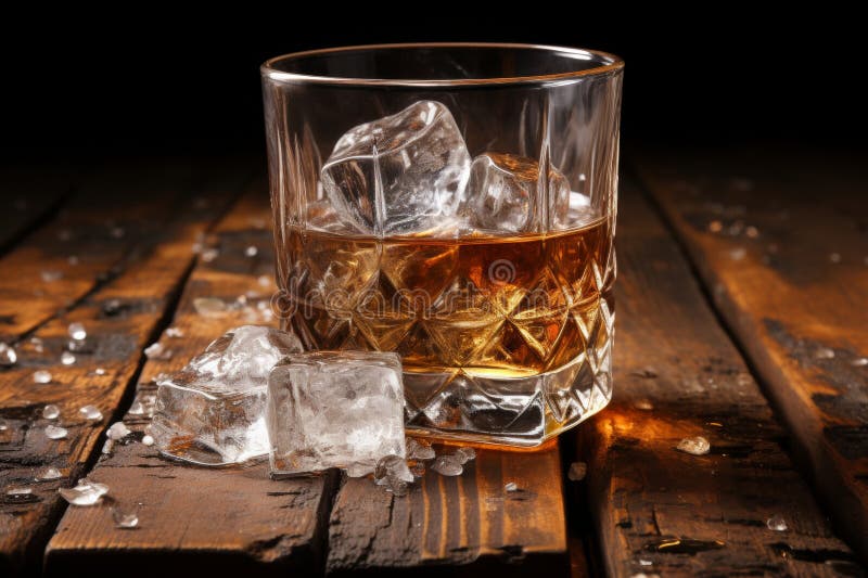 Whiskey and Ice on Rustic Background with Selective Focus Beverage ...