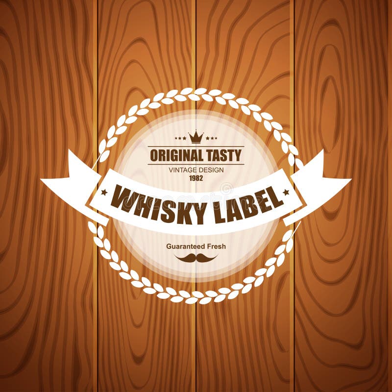 Whiskey Label Design with Wood Background Stock Vector - Illustration ...