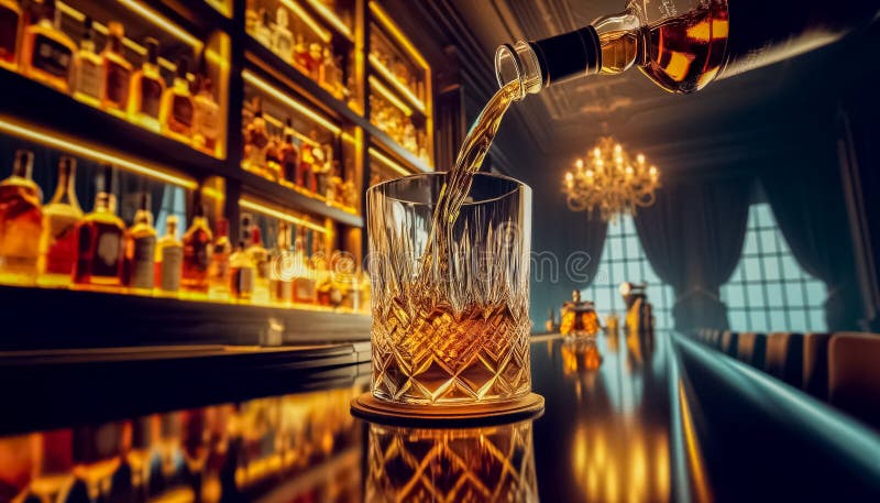 Whiskey Pouring in a Modern Bar Setting Stock Photo - Image of highend ...