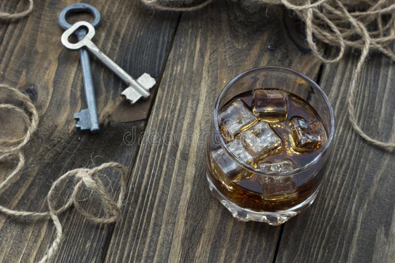 Whiskey on the Rocks , Rope and Keys Stock Photo - Image of celebration ...