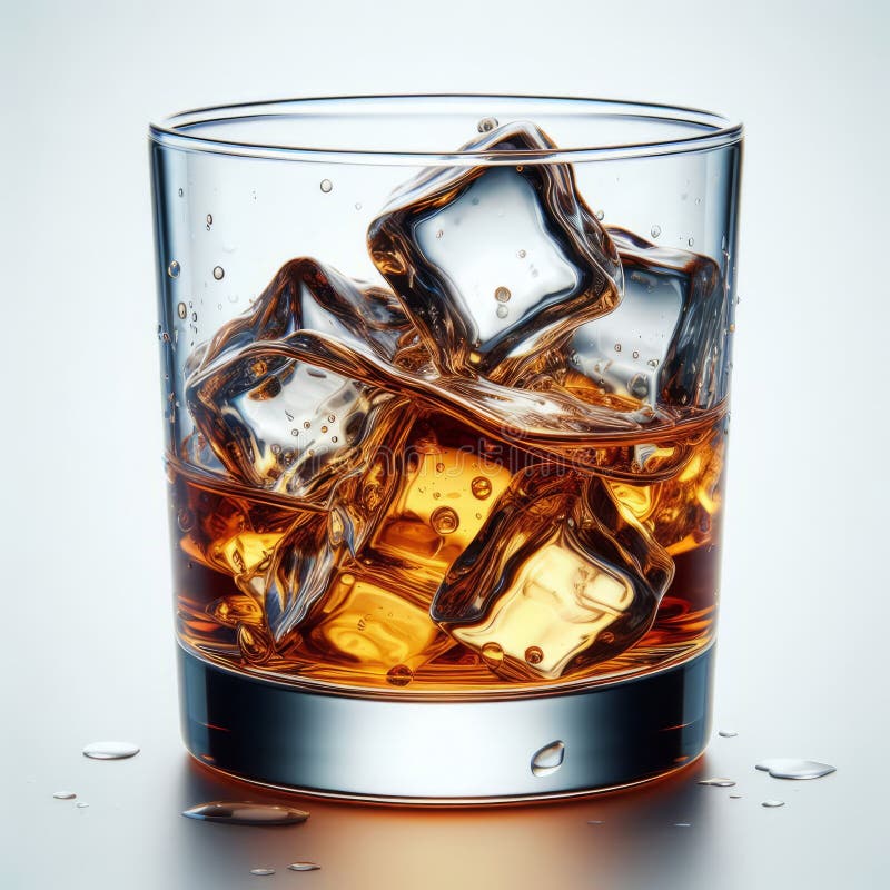 Whiskey on the Rocks with Splashing Droplets in a Clear Glass Stock ...