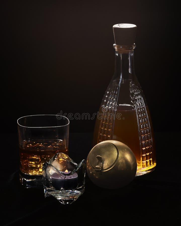 Whiskey Set on Dark Background Stock Photo - Image of stick, light ...
