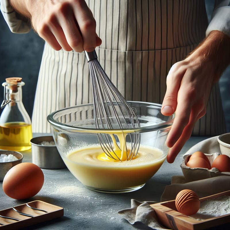Whisking Batter a Whisk Blending Ingredients in a Glass Bowl Stock ...