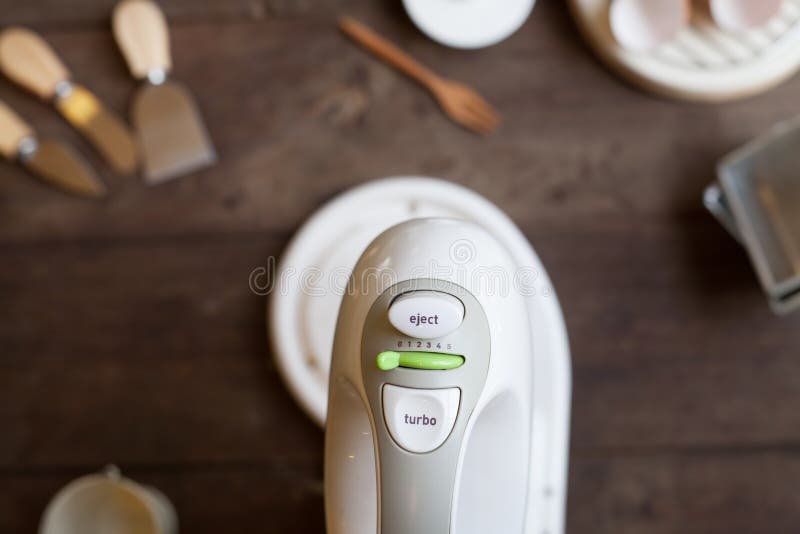 Whisking Machine and Bakery Tools on Background at Kitchen, Top View ...