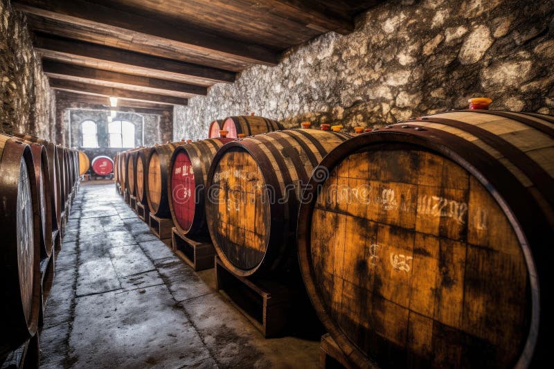 Whisky Aging in Oak Barrels with Visible Labels Stock Image - Image of ...