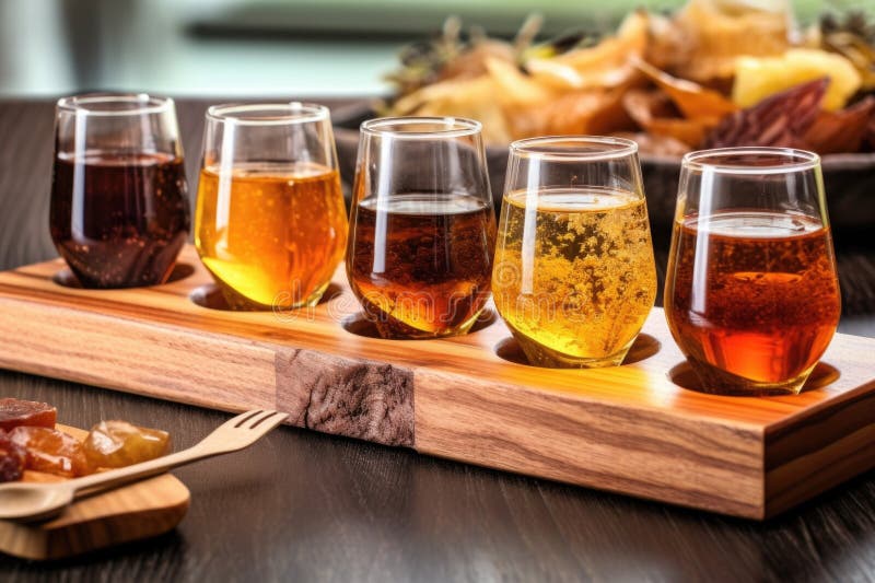 Whisky Flight Sampler on a Wooden Serving Board Stock Image - Image of ...