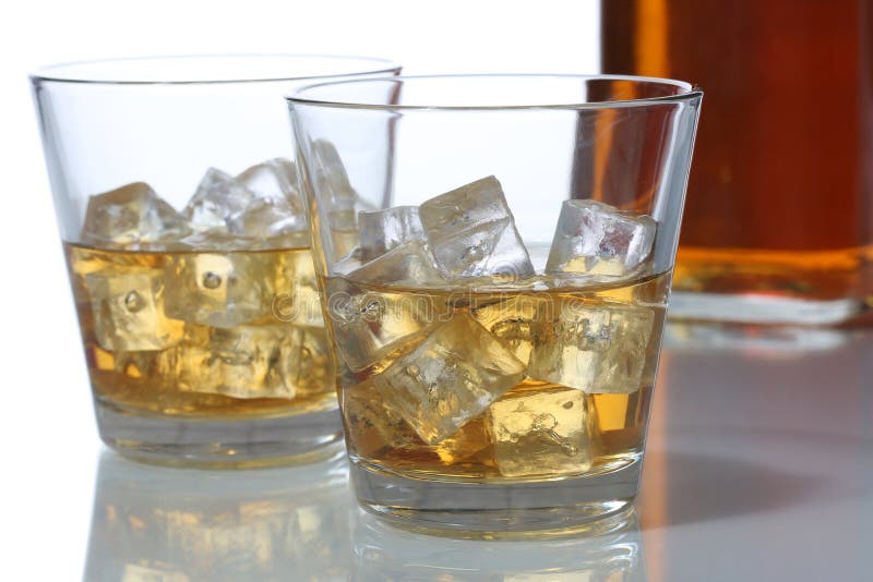 Whisky in a Glass with Ice Cubes Stock Image - Image of bottle, cold ...