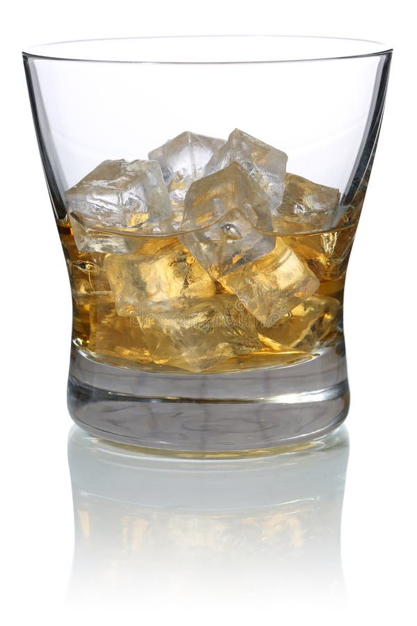 Whisky or Whiskey in a Glass and Bottle with Ice Cubes Stock Image ...