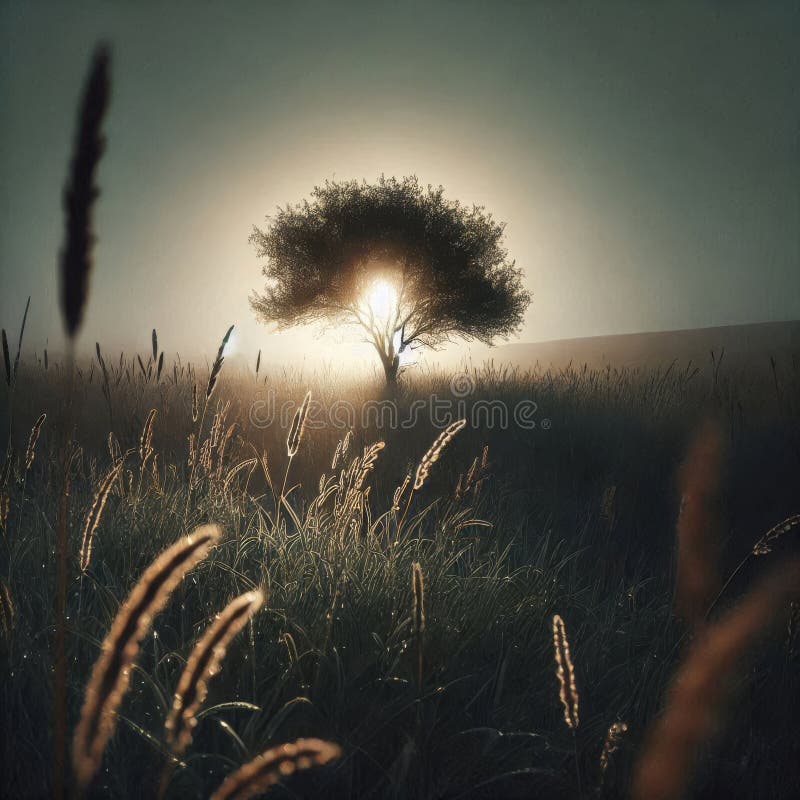 Whispering Plains and Radiant Tree Stock Illustration - Illustration of ...