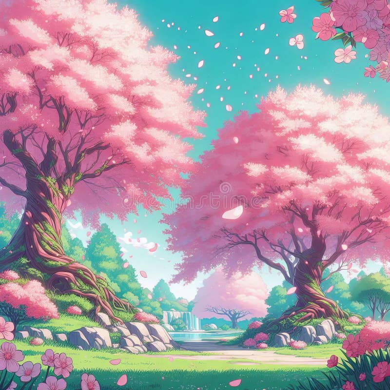 Whispering Sakura Trees stock illustration. Illustration of pink ...