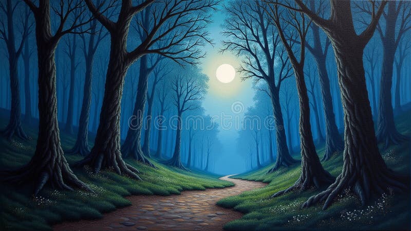 Whispering Shadows: the Enigmatic Forest at Dusk Stock Illustration ...