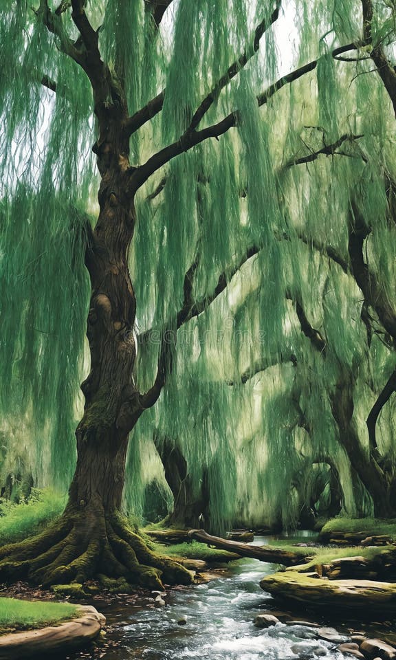 Whispering Willow Grove. Beneath Ancient Willow Trees, Their Long ...