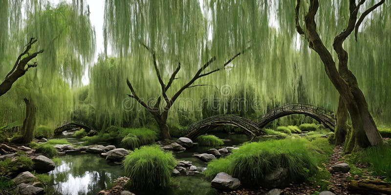 Whispering Willow Grove. Beneath Ancient Willow Trees, Their Long ...