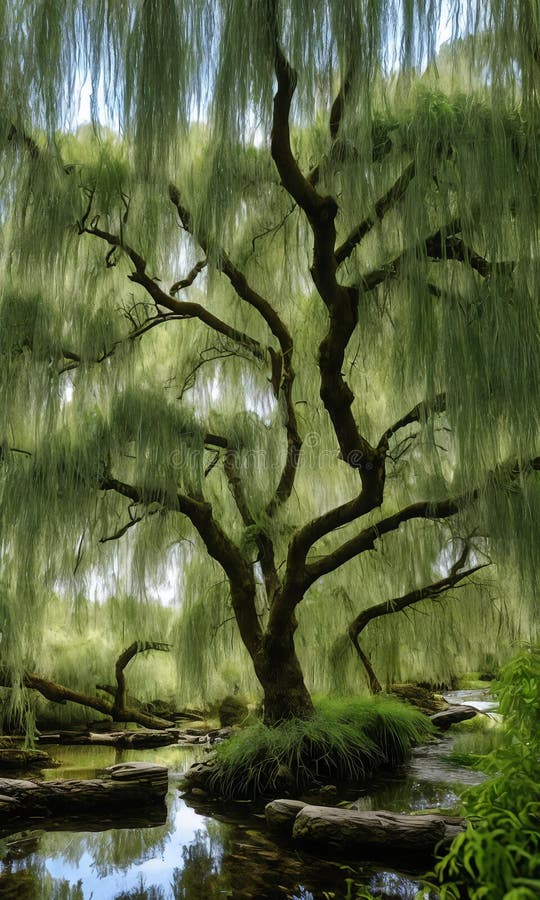 Whispering Willow Grove. Beneath Ancient Willow Trees, Their Long ...