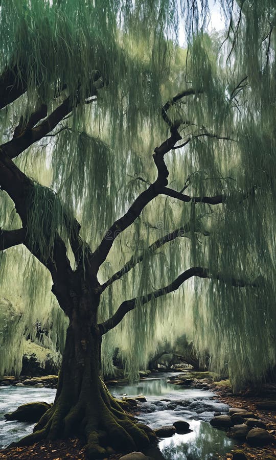 Whispering Willow Grove. Beneath Ancient Willow Trees, Their Long ...
