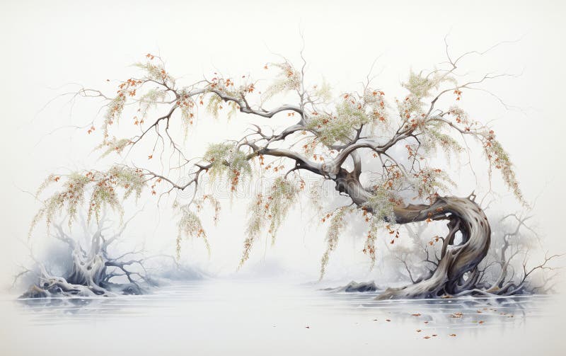 Whispering Willow on a Pink Background -Generative Ai Stock Image ...