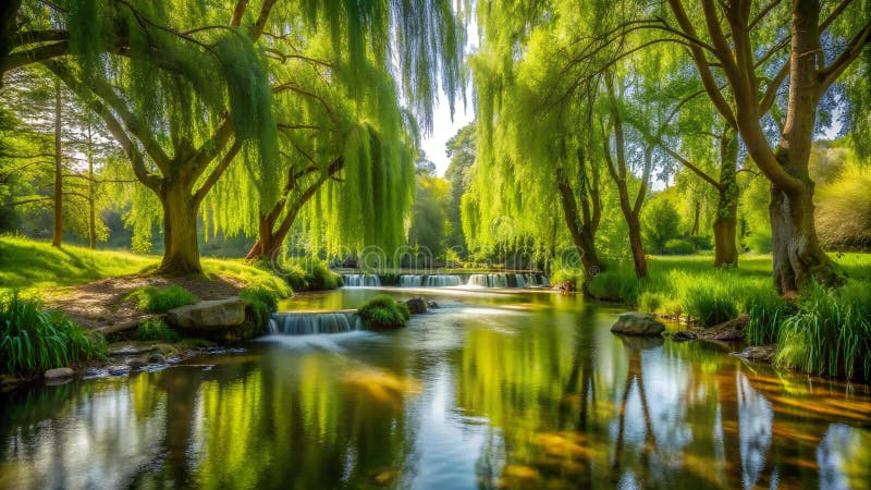 Whispering Willows and the Serene Stream AI Generated Stock ...