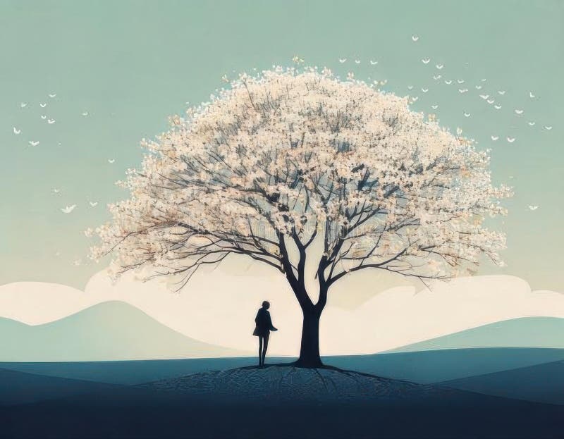 Whispers of Spring and a Lonely Person Stock Illustration ...