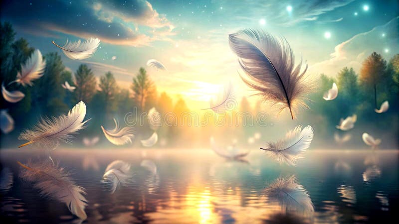 Whispers of the Wind: a Dreamy Landscape of Floating Feathers AI ...