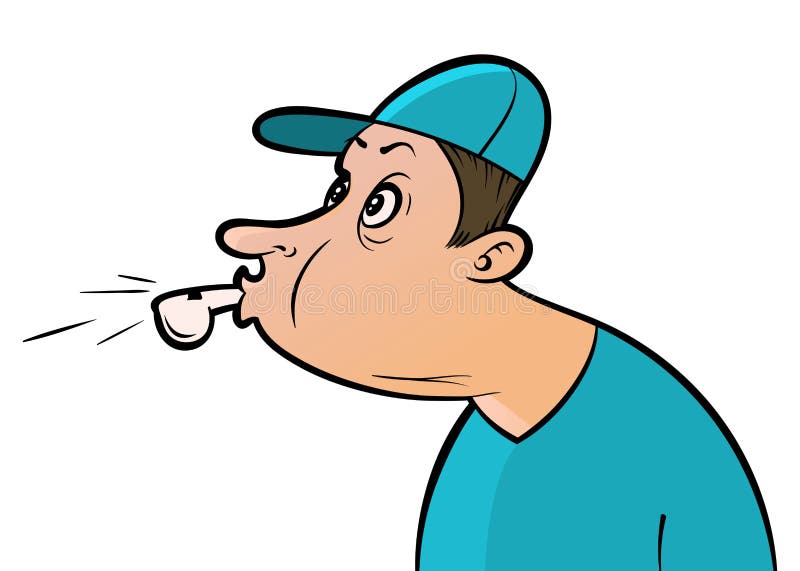 Cartoon Coach With Clipboard Blowing Whistle Stock Illustration ...