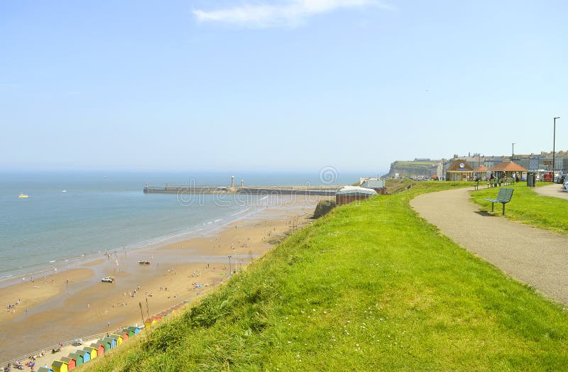 Whitby Beach West Cliff in North Yorkshire Stock Image - Image of ...