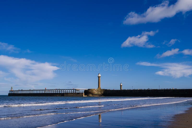 Whitby West Pier and Lighthouse Stock Photo - Image of seaside, north ...
