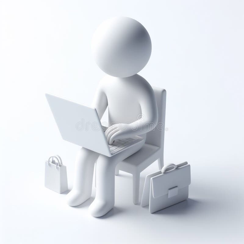 White 3D Figure Working on a Laptop. Technology, Communication and Work ...