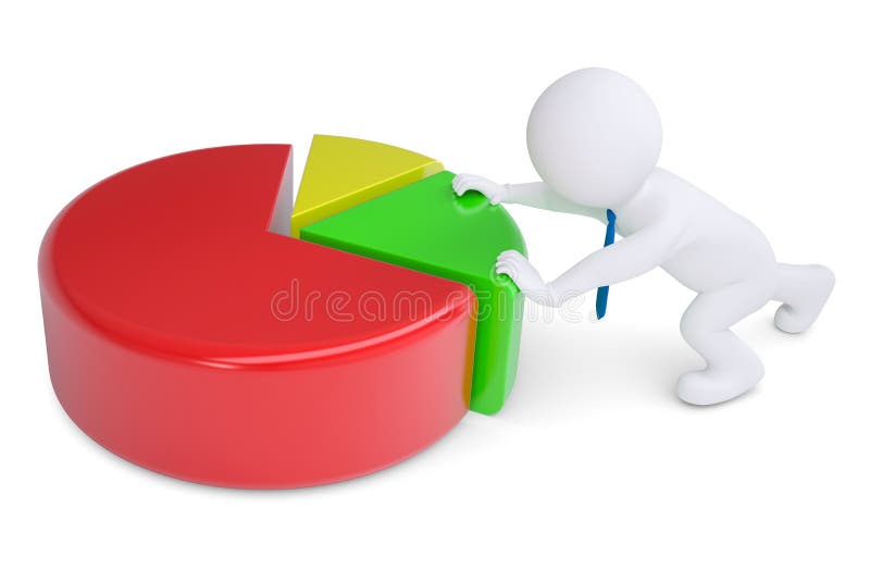 3d Man Pushing Pie Chart Piece Stock Illustration - Illustration of ...