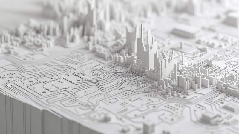 White Abstract Cityscape Model with Geometric Structures Stock Image ...