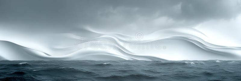 White Abstract Fabric Billows Like Waves Over a Rough Ocean Under a ...