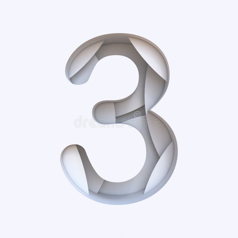 White Abstract Layers Font Number 3 THREE 3D Stock Illustration ...