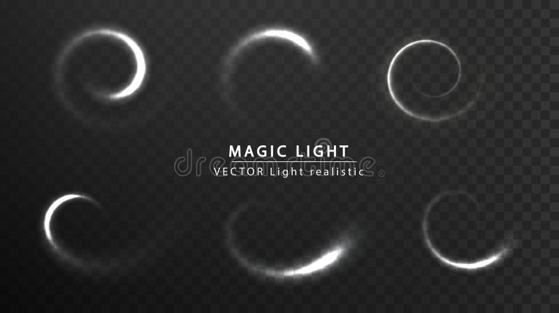 White Abstract Light Spiral Lines of Movement and Speed Set. Magic ...